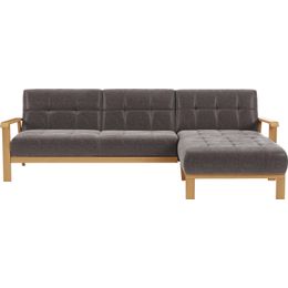 Sit & More Ecksofa SIT & MORE, B:264cm H:88cm T:183cm, grau, 100% Polyester, Wohnzimmer, Sofas, "Billund L-Form", Armlehnen aus eichefarbigem Buchenholz,