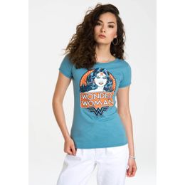 logoshirt Damen T-Shirt "Wonder Woman Portrait", blau, Gr. S, bedruckt, 100% Baumwolle, Shirts, mit lizenziertem Originaldesign