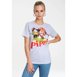 logoshirt Damen T-Shirt "Pippi Langstrumpf", grau, Gr. M, bedruckt, 95% Baumwolle, 5% Viskose, Shirts, mit lizenziertem Originaldesign