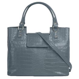 CLUTY Damen Henkeltasche, blau, Leder, Reptilienprägung, Taschen, echt Leder, Made in Italy