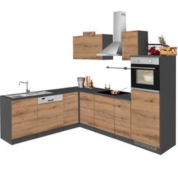 Winkelküche KOCHSTATION, B:210cm T:270cm, grau, Komplettküchen-Sets, "KS-Colmar", mit E-Geräten, Stellbreite 210/270 cm