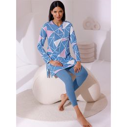 w&auml;schepur W&Auml;SCHEPUR Damen Schlafanzug, Gr. 36, blau, 50% Baumwolle, 50% Viskose, Unterteil:48% Baumwolle, 4% Elasthan, 48% Viskose, Homewear-Sets