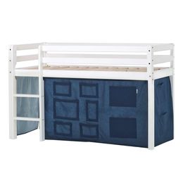 Hochbett Hoppekids, B:81cm H:105cm L:168cm, blau, Kinderbett: 100% Massivholz: Nordische Kiefer, Vorhang: 100% Baumwolle, Jugendzimmer, Hochbetten,