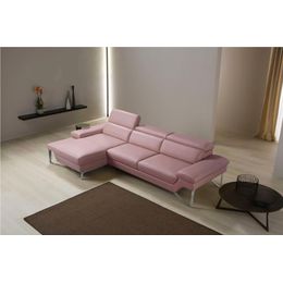 Ecksofa Egoitaliano, B:282cm H:95cm T:168cm, rosa, Leder NUVOLE (Echtes Rindsleder). Halbnatürliches, halbnarbiges Rindsleder mit einer natürlichen