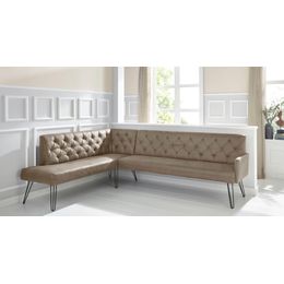 Eckbank, B:197cm H:90cm T:255cm, braun, exxpo - SOFA FASHION, 100% Polyester, Küche, Sitzbänke, "Doppio, Chesterfield Optik, komfortabel und bequem,