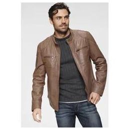 Lederjacke Bruno Banani "Flint" Gr. XXXL (58), braun (cognac) Herren Jacken aus Lammnappaleder, taillierter Schnitt, Bikerkragen, Used-Optik