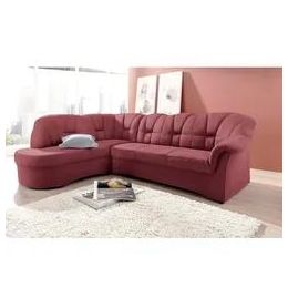 Ecksofa DOMO collection "Papenburg L-Form" Sofas Gr. B/H/T: 241cm x 84cm x 178cm, Kunstleder SOFTLUX, Ottomane links, ohne Bettfunktion, rot (karminrot) mit Ottomane, wahlweise Bettfunktion