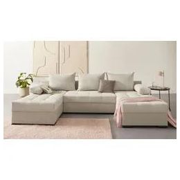 Wohnlandschaft Inosign "Josy U-Form" Sofas Gr. B/H/T: 269cm x 41cm x 161cm, Microvelours-Cord, Recamiere beidseitig montierbar, mit Bettfunktion und Bettkasten, beige inkl. Bettfunktion, Bettkasten und Kissen, mit 2 Recamieren