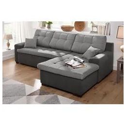 Ecksofa Home Affaire "Föhr L-Form" Sofas Gr. B/H/T: 247 cm x 75 cm x 150 cm, Microfaser PRIMABELLE-Webstoff, Recamiere rechts, ohne Bettfunktion, grau (hellgrau) wahlweise mit Bettfunktion