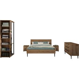 Schlafzimmer-Set GAMI, B:146cm H:90cm T:13cm, braun, Melamin, Schlafzimmermöbel-Sets, Vollständiges Zimmer mit funktionalen und praktischen Ablagen