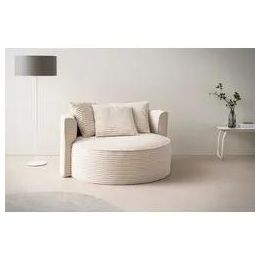 XXL-Sessel LeGer Home by Lena Gercke "Isalie, Sessel in modernen Farben, Lesesessel, Loveseat, Big-Sessel" Gr. Cord, B/H/T: 153cm x 98cm x 145cm, beige (elfenbein) trendige Stoffe, mit 3 Zierkissen, große Sitzfläche, Hocker optional