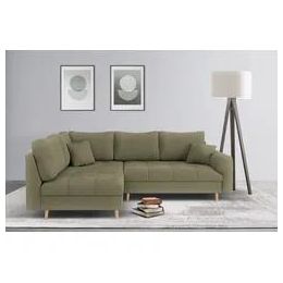 Ecksofa Home Affaire "CHARRE incl. 3 Zierkissen" Sofas Gr. B/H/T: 231cm x 81cm x 161cm, Cord, Ottomane links, grün L-Form, feine Steppung, lose Rückenkissen, auch in Cord und Bouclé