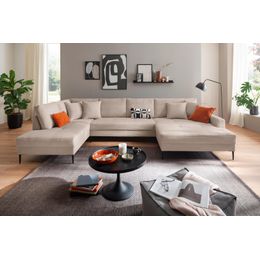 Wohnlandschaft TRENDS BY HG, B:360cm H:86cm T:196cm, beige, Sofas, "Summer U-Form", in Cord-Stoff mit Metallfuß