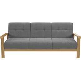 Sit & More 3-Sitzer SIT & MORE, B:199cm H:88cm T:106cm, grau, 100% Polyester, Sofas, "Billund", Armlehnen aus eichefarbigem Buchenholz, verschiedene Bezüge und