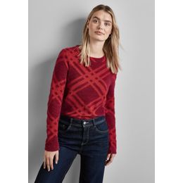 Street One Damen Langarmshirt, rot, Gr. 42, kariert, Stoff, 46% Polyester, 41% Polyamid, 13% Viskose, Shirts, mit U-Boot-Ausschnitt