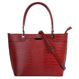 CLUTY Damen Henkeltasche, rot, Leder, Reptilienprägung, Taschen, echt Leder, Made in Italy