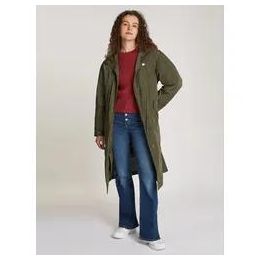 Trenchcoat Tommy Jeans "TJW 2 IN 1 TECHNICAL COAT" Gr. XS (34), grün (fatigue green) Damen Mäntel mit Logodruck