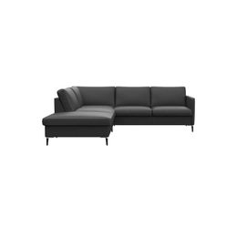 Ecksofa FLEXLUX, B:234cm H:85cm T:225cm, schwarz, 100% Echteder, Wohnzimmer, Sofas, "Fiore, L-Form", schmale Armlehnen, Füße Alu/schwarz, B/T