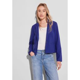 Street One Damen Kurzblazer, blau, Gr. 44, unifarben, Stoff, 78% Polyester, 16% Viskose, 6% Elasthan, Blazer, mit Reverskragen