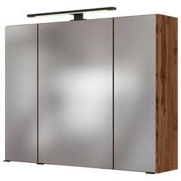Spiegelschrank Welltime, B:80cm H:64cm T:20cm, braun, Holzwerkstoff, Badezimmer, Schr&auml;nke, "Luena", Breite 80 cm, mit 3D-Effekt, dank drei
