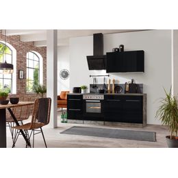 Küchenzeile KOCHSTATION, B:210cm H:200cm T:60cm, schwarz, Komplettküchen-Sets, "KS-Brindisi", Breite 210 cm, wahlweise mit E-Geräten, mit MDF-Fronten