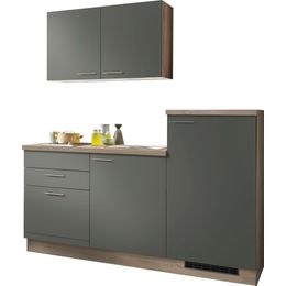 Küchenzeile KOCHSTATION, B:180cm H:87cm T:58cm, grau, Komplettküchen-Sets, ""KS-Kapro"", vormontiert, mit E-Geräten, Stellbreite 180 cm