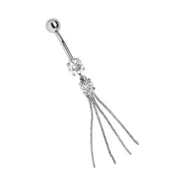 Adelia´s ADELIA ́S Damen Bauchnabelpiercing "Piercing Piercing Bauchnabelpiercing", transparent, Titan, Piercings, Titan Banane Doppelsteinhänger mit 4