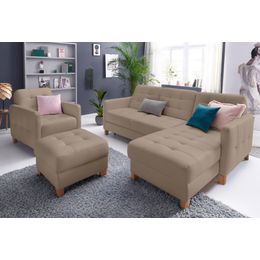 Ecksofa, B:217cm H:84cm T:157cm, braun, exxpo - SOFA FASHION, Luxus-Kunstleder;NaturLEDER (echtes Rindsleder) in Sitz und Rücken. Korpus in passendem