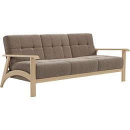 Sit & More 3-Sitzer SIT & MORE, B:199cm H:88cm T:106cm, braun, 95% Polyester 5% Polyamid, Sofas, "Billund", Armlehnen aus Buchenholz in natur, verschiedene