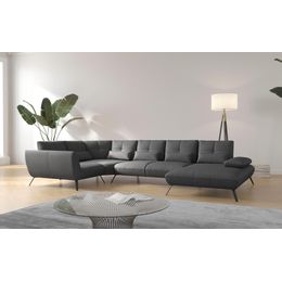 Wohnlandschaft Places of Style, B:376cm H:88cm T:226cm, grau, 95% Polyester 5% Polyamid, Sofas, "Mikado U-Form", inkl. Sitztiefenverstellung und