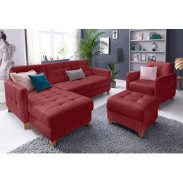 Ecksofa, B:217cm H:84cm T:157cm, rot, exxpo - SOFA FASHION, Luxus-Kunstleder;NaturLEDER (echtes Rindsleder) in Sitz und Rücken. Korpus in passendem