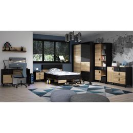 Sideboard FORTE, B:108,1cm H:85,5cm T:41,5cm, schwarz, Spanplatte, Wohnzimmer, Sideboards, "Lya", Sideboard 3 Schubk&auml;sten, 1 T&uuml;r, Stauraum,
