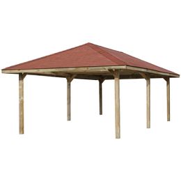 Pavillon Weka, braun, Garten, Pavillons, "Gartenoase 651 B Gr.3, inkl roten Dachschindeln", 19 mm Massivholzdach