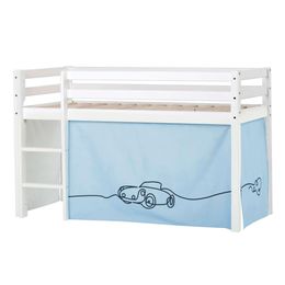 Hochbett Hoppekids, B:81cm H:105cm L:168cm, blau, Kinderbett: 100% Massivholz: Nordische Kiefer, Vorhang: 100% Baumwolle, Jugendzimmer, Hochbetten,