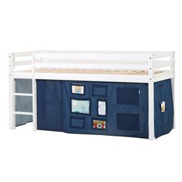 Hochbett Hoppekids, B:101cm H:105cm L:208cm, blau, Kinderbett: 100% Massivholz: Nordische Kiefer, Vorhang: 100% Baumwolle, Jugendzimmer, Hochbetten,
