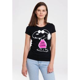 logoshirt Damen T-Shirt "Peanuts - Snoopy - Joe Cool", schwarz, Gr. XS, bedruckt, 100% Baumwolle, Shirts, mit lizenziertem Originaldesign