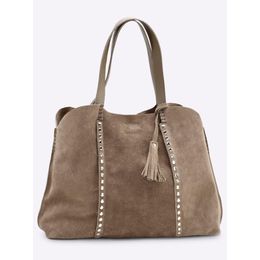 Heine Damen Shopper, grau, Leder, Metall, unifarben, Taschen