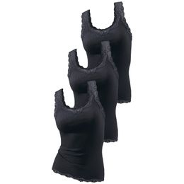 H.I.S. H.I.S Damen Spitzentop "aus Feinripp", schwarz, Gr. 36, unifarben, Feinripp, Obermaterial: 100% Baumwolle, Tops, aus weicher Baumwoll-Qualit&auml;t