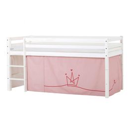 Hochbett Hoppekids, B:101cm H:105cm L:208cm, rosa, Kinderbett: 100% Massivholz: Nordische Kiefer, Vorhang: 100% Baumwolle, Matratzenbezug: 77%