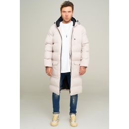 behype Herren Parka "LONGLINE PUFFER PARKA", beige, Gr. L, unifarben, 100% Polyester, Jacken, mit Kapuze