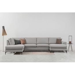 Wohnlandschaft Inosign, B:363cm H:84cm T:235cm, beige, 100% PES, Sofas, "Henry", mit Metallbeinen, in modernem Design