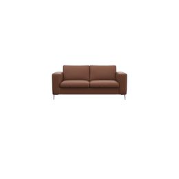 2-Sitzer FLEXLUX, B:164cm H:85cm T:92cm, braun, 100% Echteder, Sofas, "Fiore, super Sitzkomfort durch Kaltschaum im Sitz", breite Armlehnen, Füße Alu