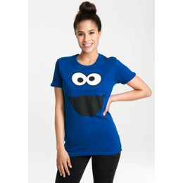logoshirt Damen T-Shirt "Cookie Monster – Face", blau, Gr. M, bedruckt, 100% Baumwolle, Shirts, mit lizenzierten Originaldesign