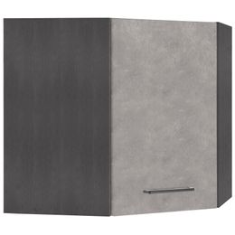 Eckhängeschrank KOCHSTATION, B:60cm H:57cm T:60cm, grau, Küche, Schränke, "KS-Tulsa", 60 cm breit, 1 Tür, schwarzer Metallgriff, hochwertige MDF Front