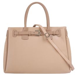 CLUTY Damen Henkeltasche, beige, Leder, leicht glänzend, unifarben, Taschen, echt Leder, Made in Italy