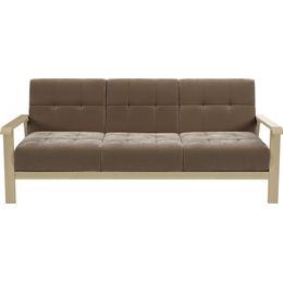Sit & More 3-Sitzer SIT & MORE, B:199cm H:88cm T:106cm, braun, 100% Polyester, Sofas, "Billund", Armlehnen aus Buchenholz in natur, verschiedene Bezüge und