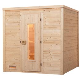 Weka Sauna "Massivholzsauna BERGEN 1.8", Saunaofen, integrierte Steuerung, 5,4 kW, beige, Saunen, Blockbohlen, naturbelassenes Fichtenholz