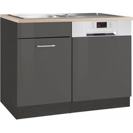Spülenschrank KOCHSTATION, B:110cm H:85cm T:60cm, grau, Küche, Schränke, "KS-Utah", Breite 110 cm, mit Tür/Sockel für Geschirrspüler