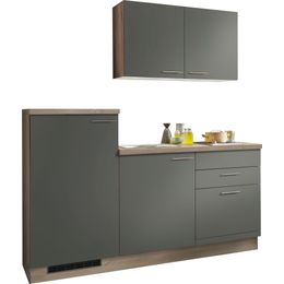 Küchenzeile KOCHSTATION, B:180cm H:87cm T:58cm, grau, Komplettküchen-Sets, ""KS-Kapro"", vormontiert, mit E-Geräten, Stellbreite 180 cm