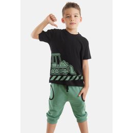 DENOKIDS Jungen Hausanzug "Digger on Duty", Gr. 128, schwarz, 95% Baumwolle, 5% Elasthan, bedruckt, Basic, Homewear-Sets, mit Bulldozer-Aufdruck